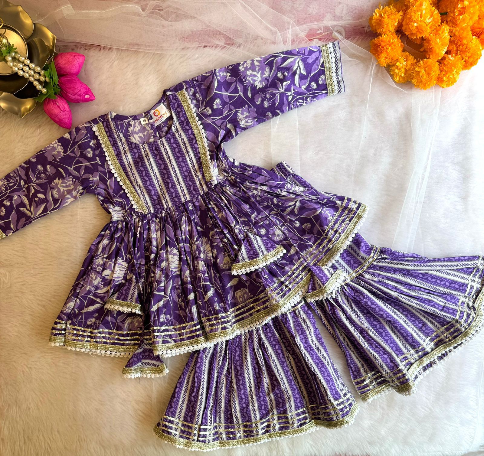 Girls Purple Floral Sharara | Stylish Ethnic Wear for Girls – Zaree Kids
